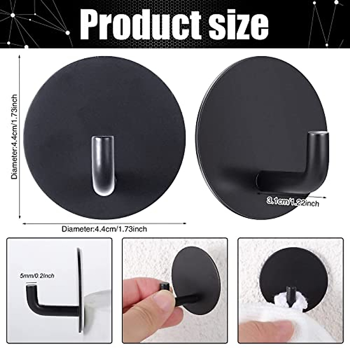 Sticky Hooks Hooks for Hanging Wall Hanger Adhesive Hooks Heavy Duty Stick on Wall Hooks Towel Hooks Door Hooks Black