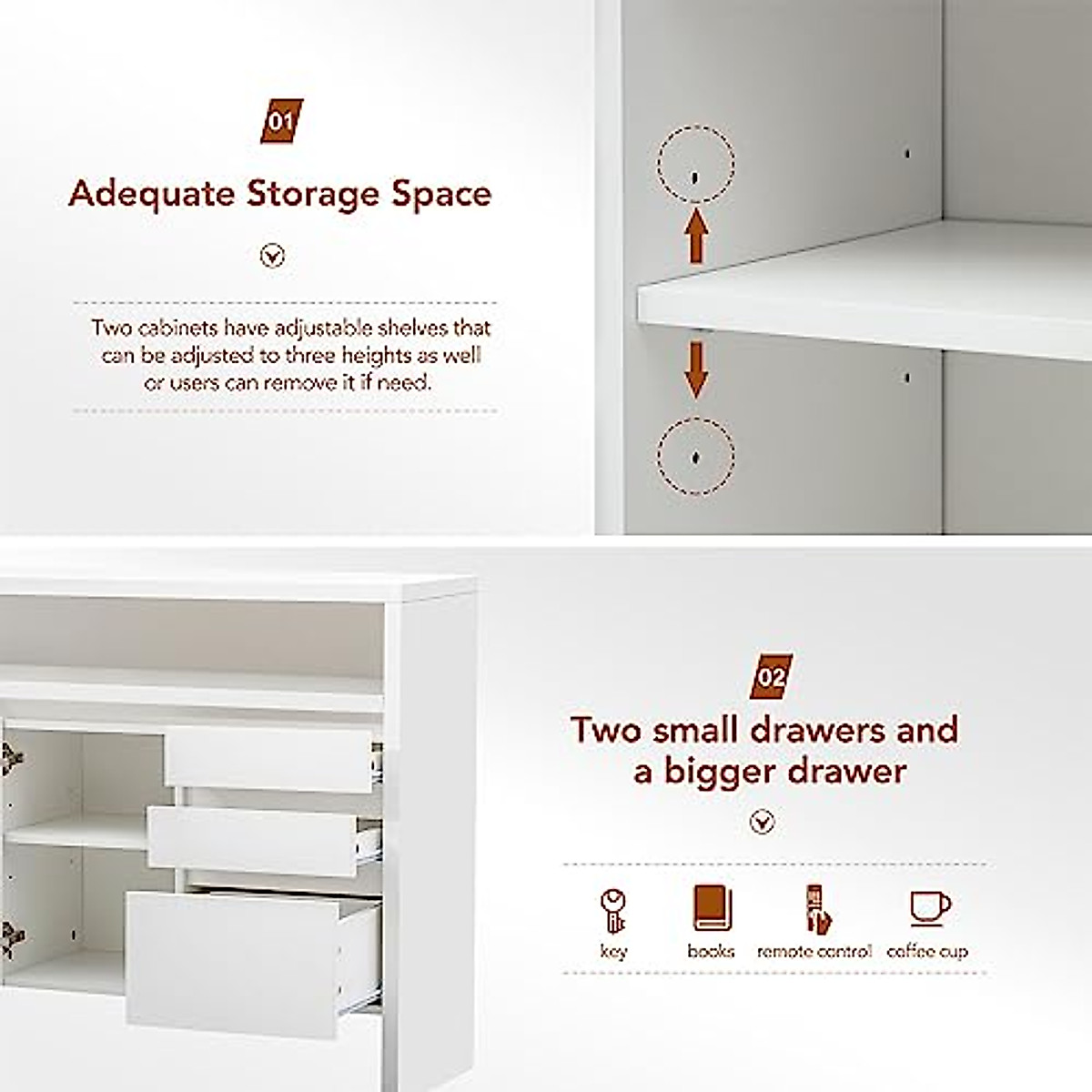 60" Sideboard Storage Cabinet Modern MDF Buffet Cabinet with Double-Storey Tabletop, 3 Door & 3 Drawer Kitchen Pantry Cupboard Entryway Console Cabinet for Hallway Living Room