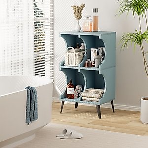 Aenuert Bookcase 4 Cube Bookshelf,Blue Open Cube Small Book Shelf Circle Arc Storage Shelf Display Cabinet Organizer,2 Tiers Modern Wooden Bookcase with Cubby Storage for Living Room,Bedroom,Office