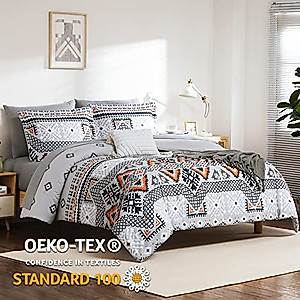 CASAAGUSTO Queen Comforter Set, 8 Pieces Gray Orange Boho Comforter Set, Microfiber Cozy Bohomian Bedding Set with Decor Pillow, Lightweight Breathable for All Seasons