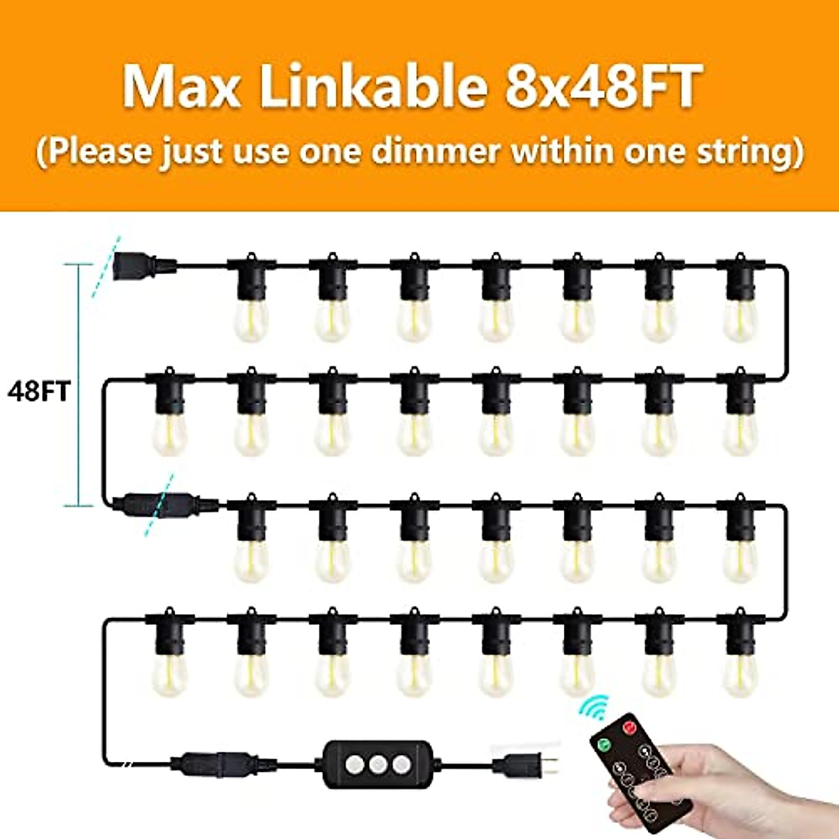 alitade 96FT LED Outdoor String Lights with Dimmer & Timer, Shatterproof IP65 Outdoor Lights for Patio Lights Outdoor Waterproof, Outside Lights for Outdoor Lighting, Hanging Backyard Porch Lights