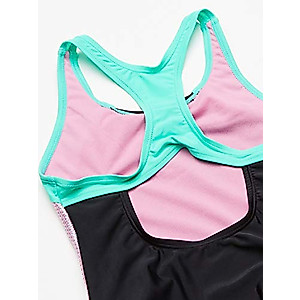 Speedo Girl's Swimsuit One Piece Mesh Splice Thick Strap Fuchsia Pink, 10