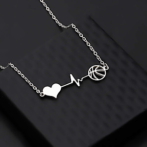 WSNANG Minimalist Hollow Basketball Necklace Basketball Gift for Basketball Lover Sports Lover (Basketball Heart NL)
