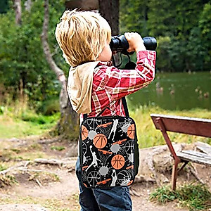 CEZEHAJI Kids Lunch Box, Insulated Lunch Bag for Girls&Boys, Basketball Lunch Bag with Shoulder Strap, School Bento Lunch Box for Kids Toddlers Teens, Black Reusable Cooler Thermal Meal Tote Kit