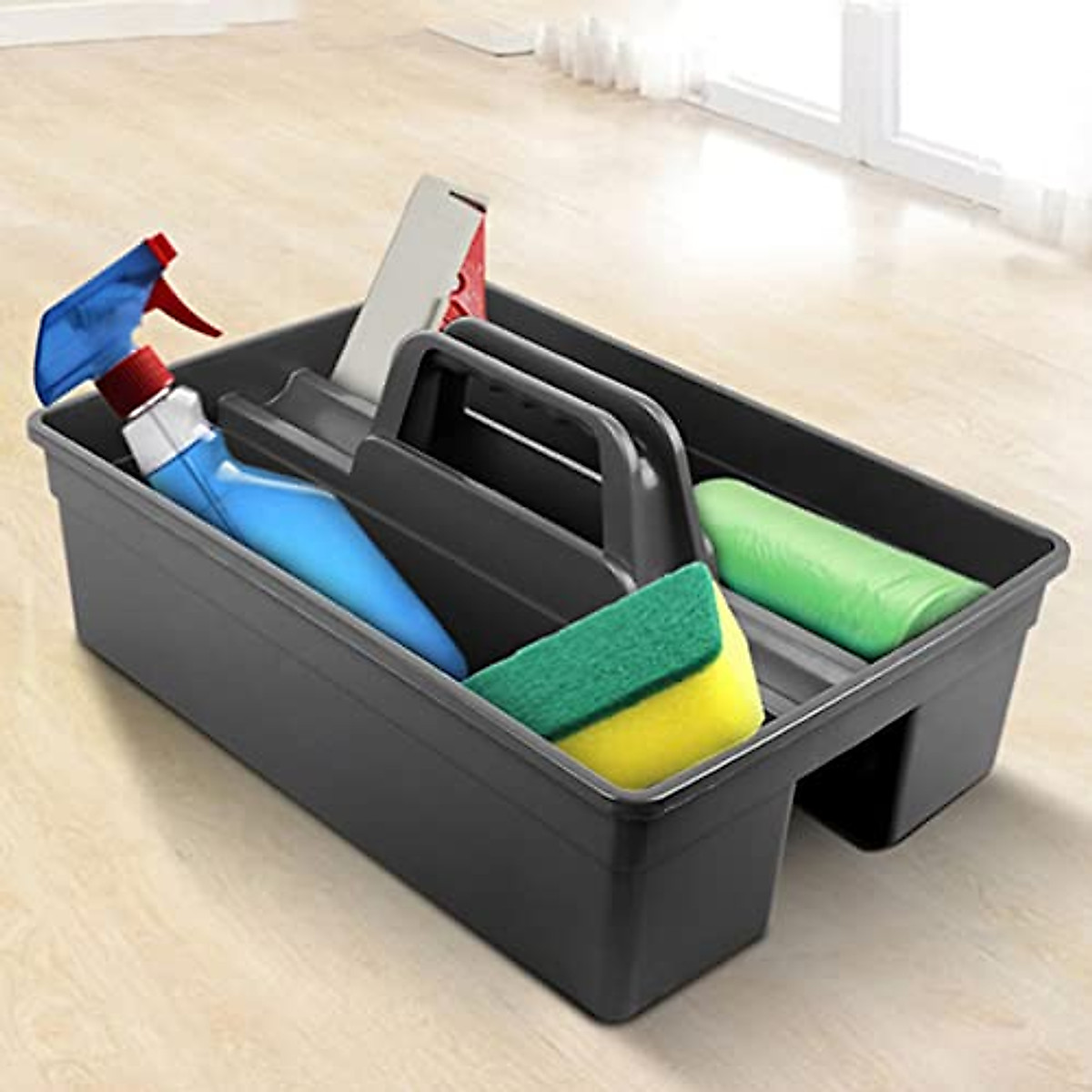 Cabilock Toolbox Storage Basket Cleaning Products Divided Cleaning Utility Tool Tote Carrier Basket with Handles for Cleaning Supplies Spray Bottles Water Bottles Portable Rectangular Plastic Baskets