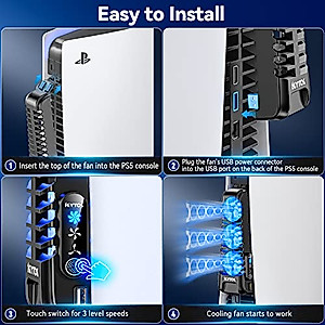 Kytok PS5 Cooling Fan with 3 Adjustable Fans, Quiet PS5 Fan Upgraded with 9 Blades and Extra USB HUB, PS5 Cooler with Touch Screen Compatible with Playstation 5 Digital & Disc Edition