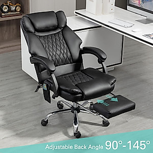 ONPNO Ergonomic Office Chair with Massager, Heated Office Chair Reclining Massage Desk Chair, Home Office Desk Chair w/Foot Rest, Padded Armrest, Height Adjustable Swivel Work Chair (Black)