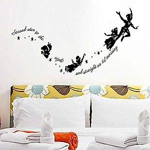 Wallpark Peter Pan Characters Wall Decals Quotes Inspirational Words Removable Wall Sticker, Children Kids Baby Home Room Nursery DIY Decorative Adhesive Art Wall Mural
