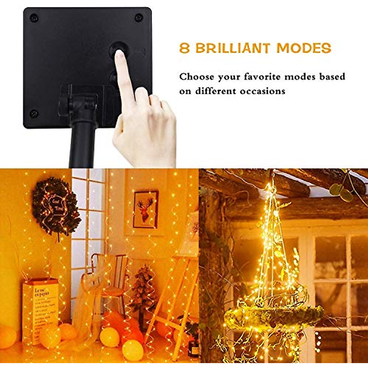 Moon Strike 72ft 200 LED Solar String Lights Outdoor Waterproof, Upgraded Outdoor Solar Garden Lights with 8 Modes , Solar Fairy Lights for Garden, Christmas (Warm White)