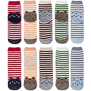 Cute Womens Dog Cat Novelty Animal Socks for girl Cartoon Cotton Casual Crew Funny Socks 5 Pairs, Cat Style 3