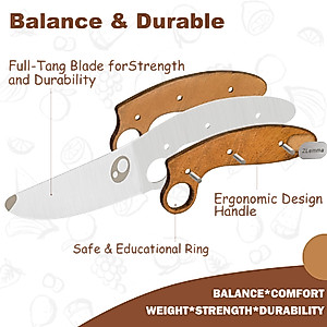 ZLemma Kids Knife Set for Real Cooking with Sharped Blade for Children, Finger Guard & Educational Ring for Cutting Trainning, Rosewood Handle & Stainless Steel Blade Sharped Edge