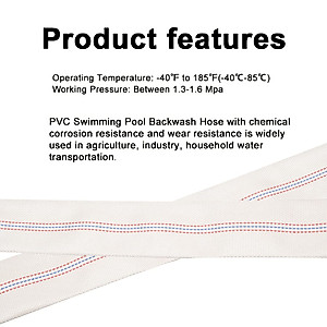 Eoiips 1 Inch x 26.2 Feet Length Swimming Pool Backwash Hose, PVC Lay-Flat Garden Hose Water Discharge Hose with Adjustable Hose Clamp for Patio Garden Lawn Irrigation & Swimming Pool