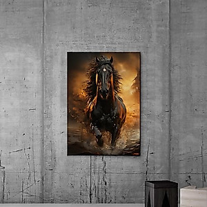 Majestic Black Stallion Galloping In The Clouds, Black Horse On Salt Flats, Canvas Print, Black Horse Print, Black Horse Wall Art, Wall Art, Art Print
