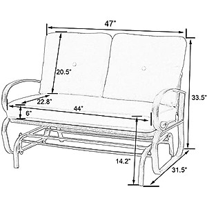 Ulax Furniture Outdoor Loveseat Patio Swing Glider Bench Chair with 100% Olefin Cushion (Navy)