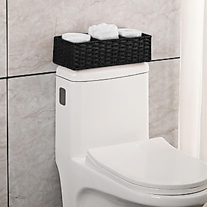 Vagusicc 3-Section Wicker Storage Basket, Hand-Woven Paper Rope Wicker Baskets for Organizing, Toilet Tank Basket, Black Baskets for Bathroom, 2-Pack, Black