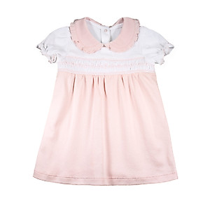 Dakomoda Baby Girls' 100% Organic Pima Cotton Dress - Pink Smocked Easter Dress Diaper Cover 9-12