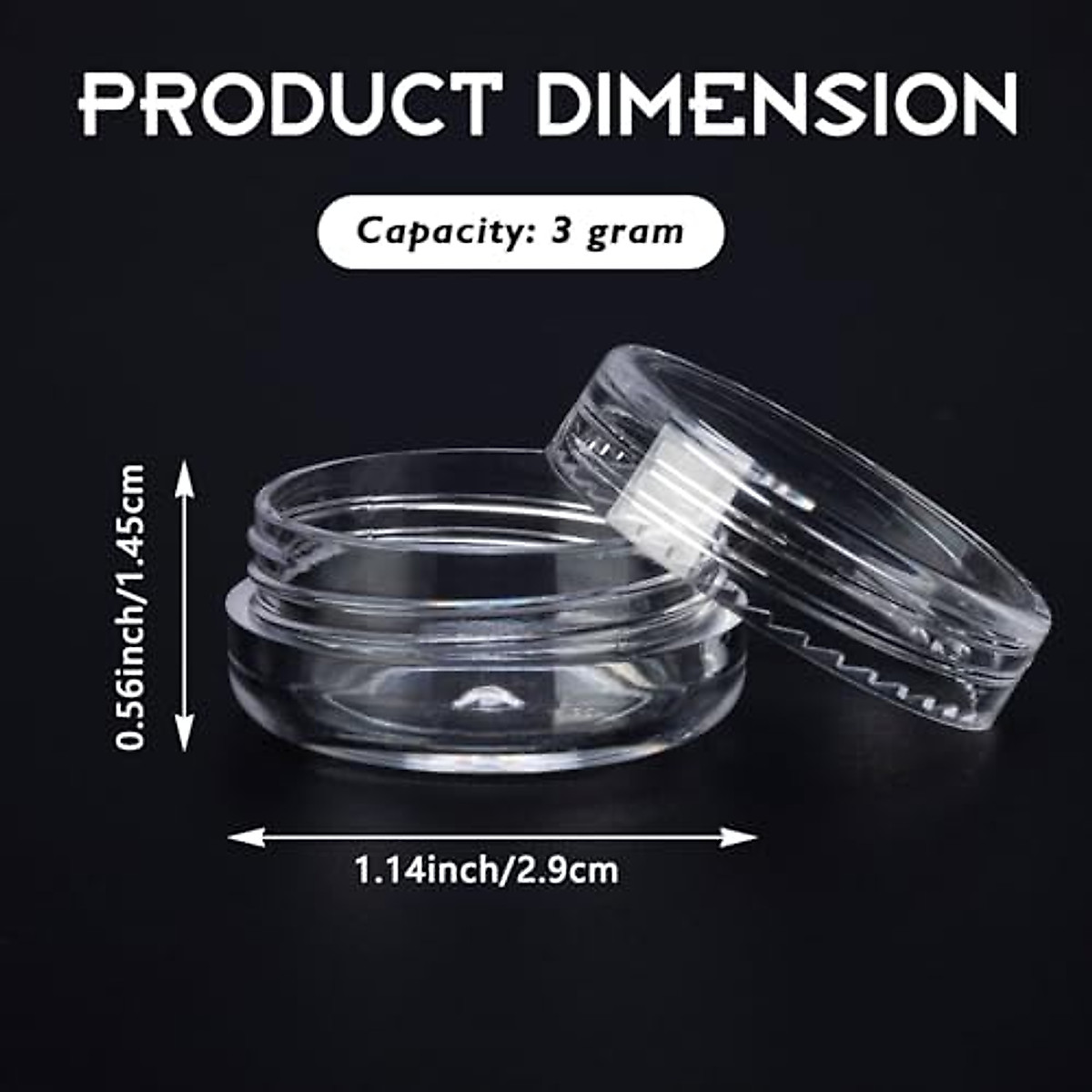 25 Count 3 Gram Sample Containers, Clear Lip Balm Containers with Lids, Small Plastic Sample Jars with 2 Mini Spoons, 25pcs Labels (Clear Lid)