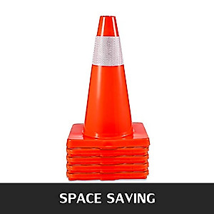 VEVOR 12Pack 18" Traffic Cones, Safety Road Parking Cones PVC Base, Orange Traffic Cone with Reflective Collars, Hazard Construction Cones for Home Traffic Parking