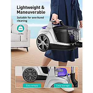 Aspiron Upgraded Canister Vacuum Cleaner, 1200W Bagless Vacuum Cleaner, 3.7Qt Large Capacity, Auto Cord Rewind, Double HEPA Filter, 5 Tools for Hard Floors, Carpet, Pet, Upholstery, Tiles, Car, Silver