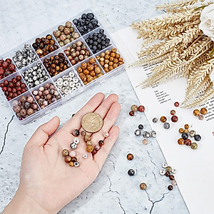 NBEADS About 460 Pcs Natural Stone Beads Kit, 6mm 8mm Natural Gemstone Beads Loose Round Stone Beads with Rhinestone Spacer Beads for DIY Bracelet Necklaces Jewelry Making