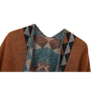 Women's Warm Shawls Wraps Open Front Cardigan Vintage Pattern Poncho Cape Sweater Coat (5 Orange)