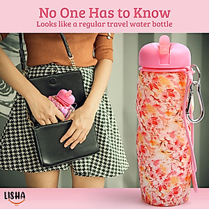 Lisha Portable Travel Bidet, Peri Bottle, Rolls-Up Compactly for Discreet Carry, Silicone Bidet Bottle with Leakproof Lid, Dust Bag and Clip (16.9 oz Capacity)