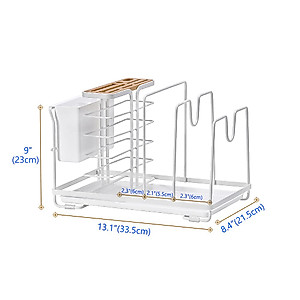 Poeland Multifunctional Kitchen Pantry Organizer Rack, Knife Holder, Countertop Kitchenware Rack, Pot Lid Holder