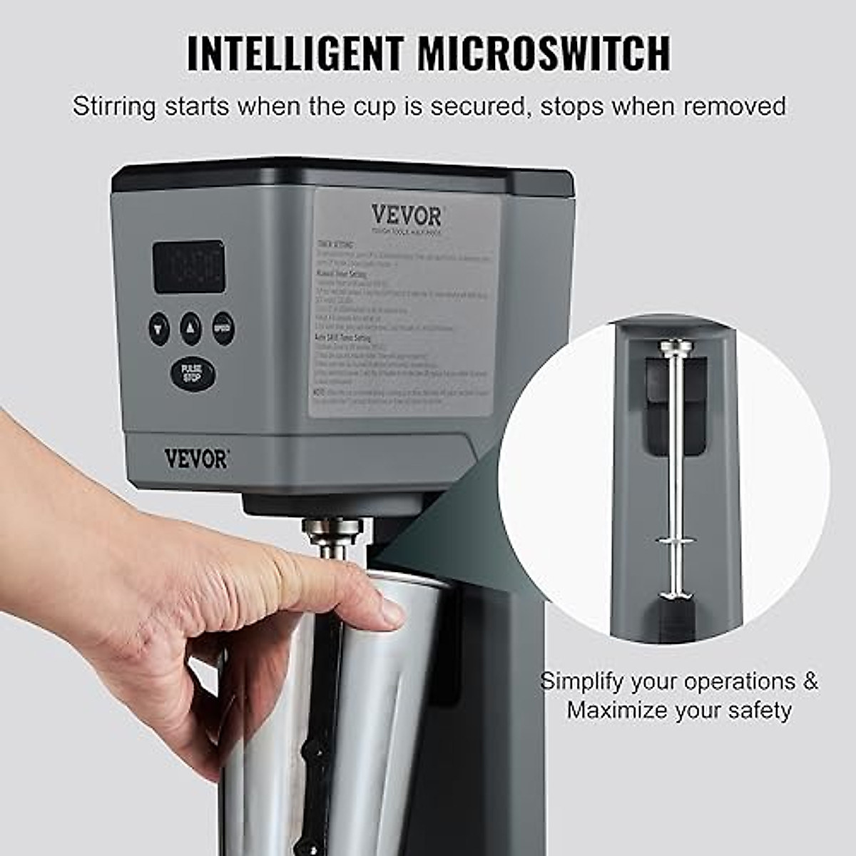 VEVOR Milkshake Maker, 375W Electric Milkshake Machine, Single Head Drink Mixer Blender Machine, LED Intelligent Microswitch, 3-Speed Milkshake Mixer with 820 ml Stainless Steel Cup