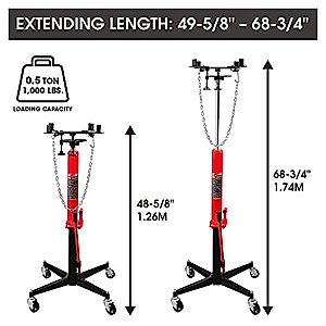BIG RED TR4053 Torin Hydraulic Garage/Shop Telescoping Transmission Floor Jack: 1/2 Ton (1,000 lb) Capacity, Red