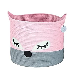 Pink Fox Basket Baby Hamper Nursery Storage Kids Nursery Laundry Basket Rope Baskets with Handles Pink Laundry Basket Small Laundry Baskets Woven Baskets for Storage Baby Laundry Basket Easter Basket