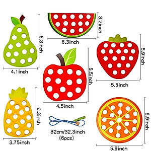 ECam Pcs] Lacing Toy Toddlers, Wooden Threading Toys, Educational and Learning Montessori Activity Baby and Kids, Fine Motor Skill Toys, Apple Pear Strawberry Watermelon Orange Pineapple Multi Color