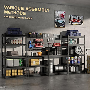 LILYPELLE Garage Shelving Heavy Duty, 72" Metal Garage Storage Shelves, Adjustable 5 Tier Storage Shelves Large Shelving Unit for Garage Pantry Warehouse Basement Kitchen, 1Pack