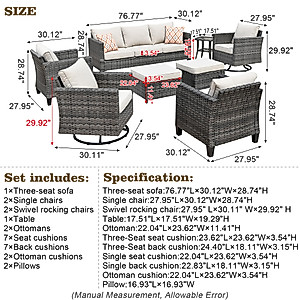 HOOOWOOO Wicker Patio Conversation Sets,8 Piece Outdoor Furniture Set with Swivel Rocking Chairs,All Weather Resistant Modern Outside Out Door Rattan Couch Chairs Side Table Set,Beige