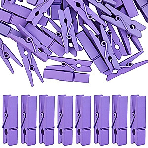50pcs Purple Wooden Clothespins Mini Wood Paper Photo Clips Peg Pins Craft Clips for Wall Hanging Pictures Clothing Jewelry Items Home Party Wedding Decor