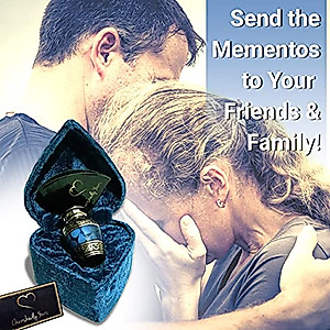 Small Keepsake Cremation Urn for Human Ashes with Velvet Heart Case and Funnel - Beautiful Peaceful Dark Blue Brass Hand Engraved Mini Memorial Urn