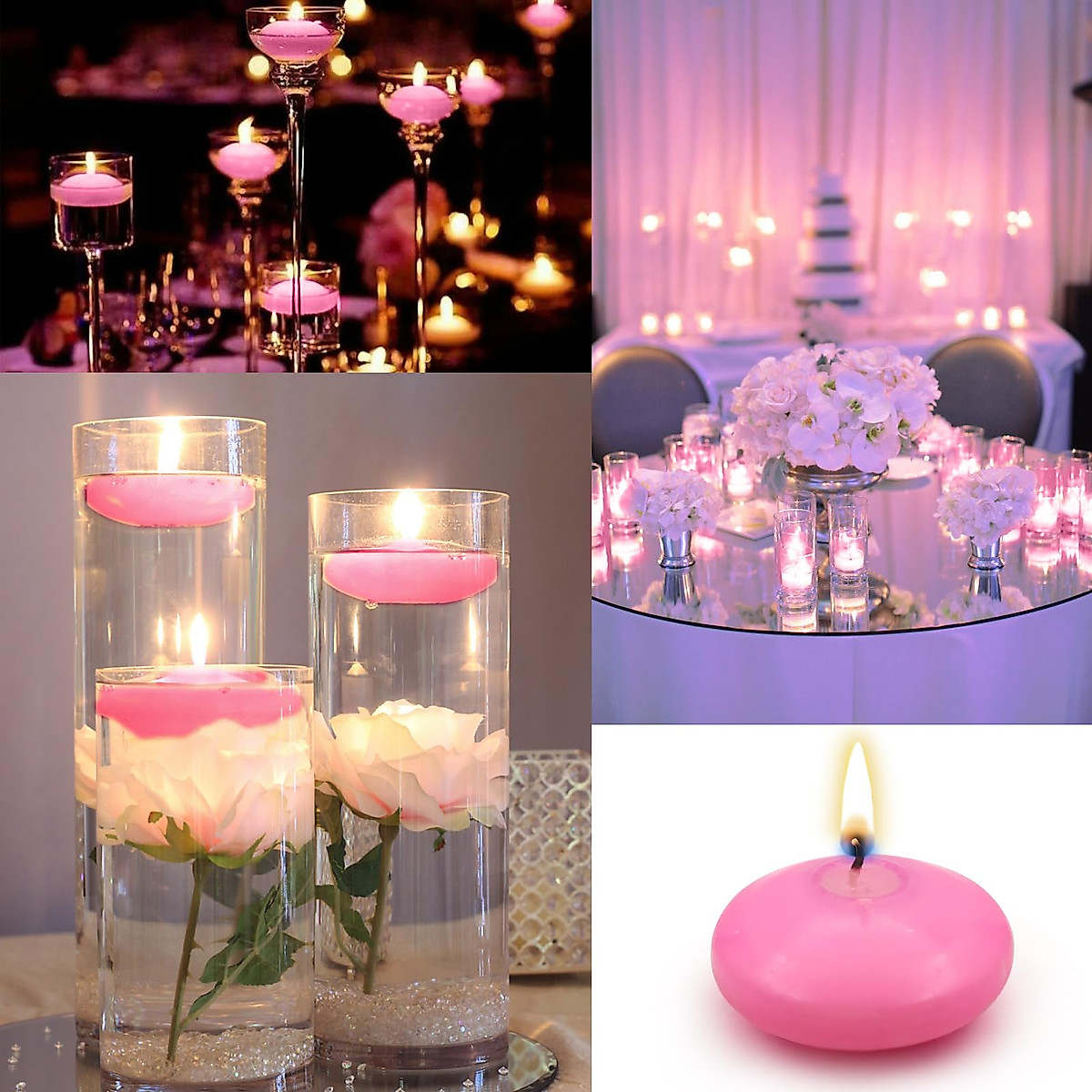 6 PCS Floating Candles, Pink Unscented Dripless Wax Burning Candles 1.77 Inch Diameter Floating Candles Discs for Cylinder Vases, Weddings, Pool Party, Wedding, Holiday, Home Decor (Pink)