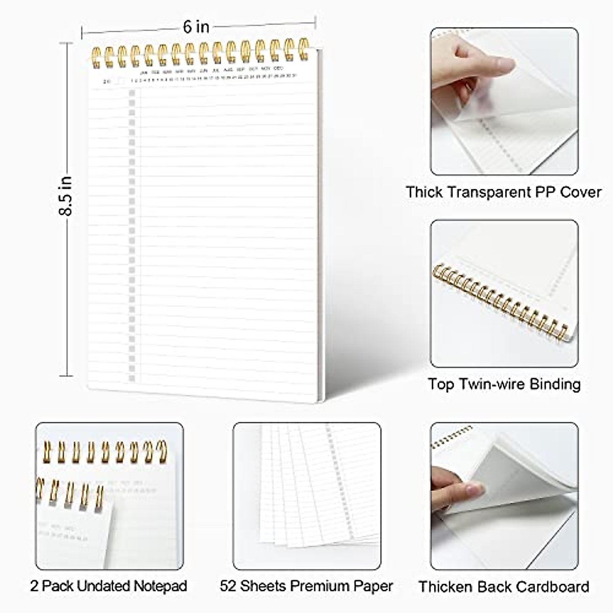 Regolden-Book To Do List Notepad Spiral Planner, Daily Task Tracker with Wide Lined Notebooks, List Maker, Daily Schedule Tracking College Ruled Flexible Cover To Do List Journal, Grocery Checklist for Teacher/Men/Women, 52 Sheets (6"x8.5")2Pack