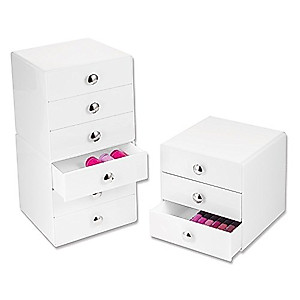 iDesign 3-Drawer Plastic Vanity Organizer, Compact Storage Organization Drawers Set for Cosmetics, Dental Supplies, Hair Care, Bathroom, Dorm, Desk, Countertop, Office, 6.5" x 6.5" x 6.5", White