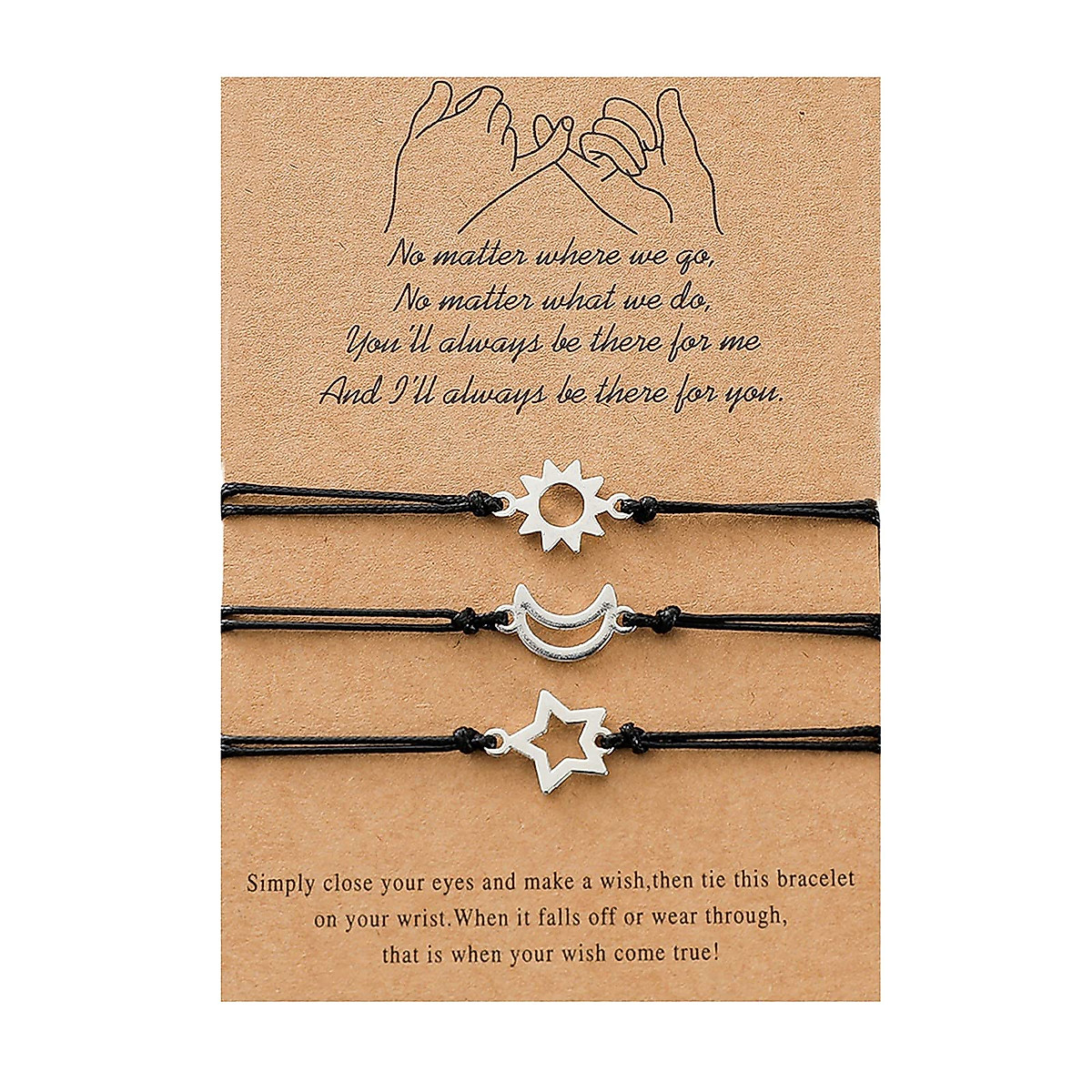 GUMOTCY 3 PCS Friendship Bracelets for 3 Best Friend Couples with Moon Sun Star Adjustable Handmade Cord Relationship Bracelets