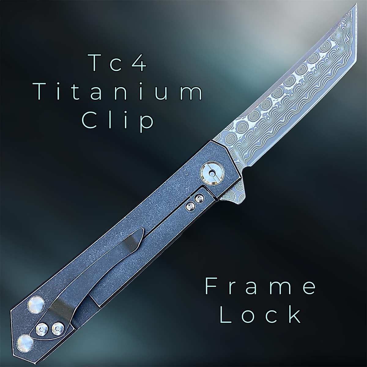 TACTICAL GEARZ Damascus Pocket Folding Knife, Solid Titanium Handle! 67 Multi Layers Damascus VG10 Steel Tanto Blade! (Saint DXT Beast Bundle)