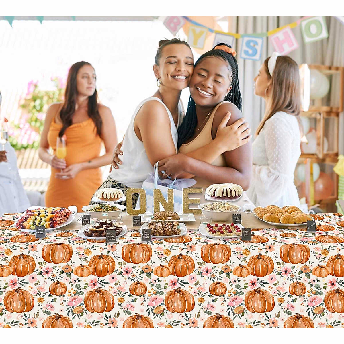 3 Pack Pumpkin Tablecloths Baby Shower Table Cover, Fall Thanksgiving Autumn Harvest Pumkpin Baby Shower Decorations, 108" x 54" Floral Little Pumpkin Birthday Party Supplies for Boys Girls