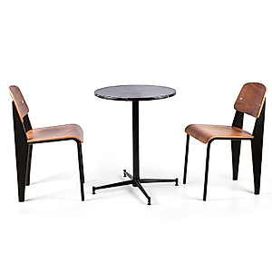LOKKHAN 3-Piece Table & Chairs Set, Indoor-Outdoor Patio Balcony Frontporch Bar Pub Garden Coffee Bar Set, (27.5" Round Marble Top Table, with 2 Jean Prouve Standard Dining Chairs, Space-Saving)