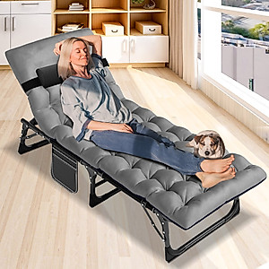 Barbella Folding Lounge Chair with Mattress, 4 Position Adjustable Folding Sleeping Bed Cot Patio Chaise Lounge Chairs Perfect for Sunbathing, Camping, Pool, Beach, Patio