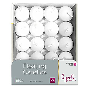 HYOOLA Premium White Floating Candles 1.75 Inch - 3 Hour - 20 Pack - European Made