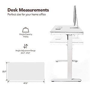 FLEXISPOT EW8 Comhar Electric Standing Desk with Drawers Charging USB A to C Port, Height Adjustable 48" Whole-Piece Quick Install Home Office Computer Laptop Table with Storage (White Top + Frame)