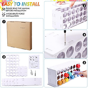 Hicarer 2 Pcs 21 Holes Craft Paint Storage Organizer Vertical Paint Rack Stand Paint Storage Containers Wall Mounted Paint Holder Removable Paint Organizer Box for 2oz Paint Bottle Art Supplies