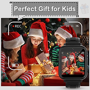 Phyulls Smart Watch for Kids, Smart Watch Toys with 24 Games Camera Video Recorder Music Alarm Calculator Calendar Flashlight Stopwatch Pedometer Gift Toys for 3-12 Years Old Boys and Girls (Black)