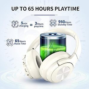 Bingozones B7 Pro Bluetooth Headphones Wireless Over Ear 65 Hours Playtime Foldable Deep Bass HiFi Stereo Headsets with Mic Lightweight Memory Foam Soft Earmuff, for Phone,TV,Travel Beige