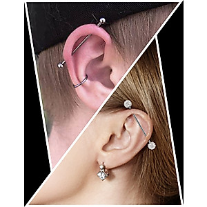 Uzgtvy 16G Industrial Earrings Bar Barbells Piercing Jewelry 316L Stainless Surgical Steel Silver Dangle Industrial Ear Earring Rings Chain Cartilage Helix Industrial Piercing Jewelry 38mm Women Men