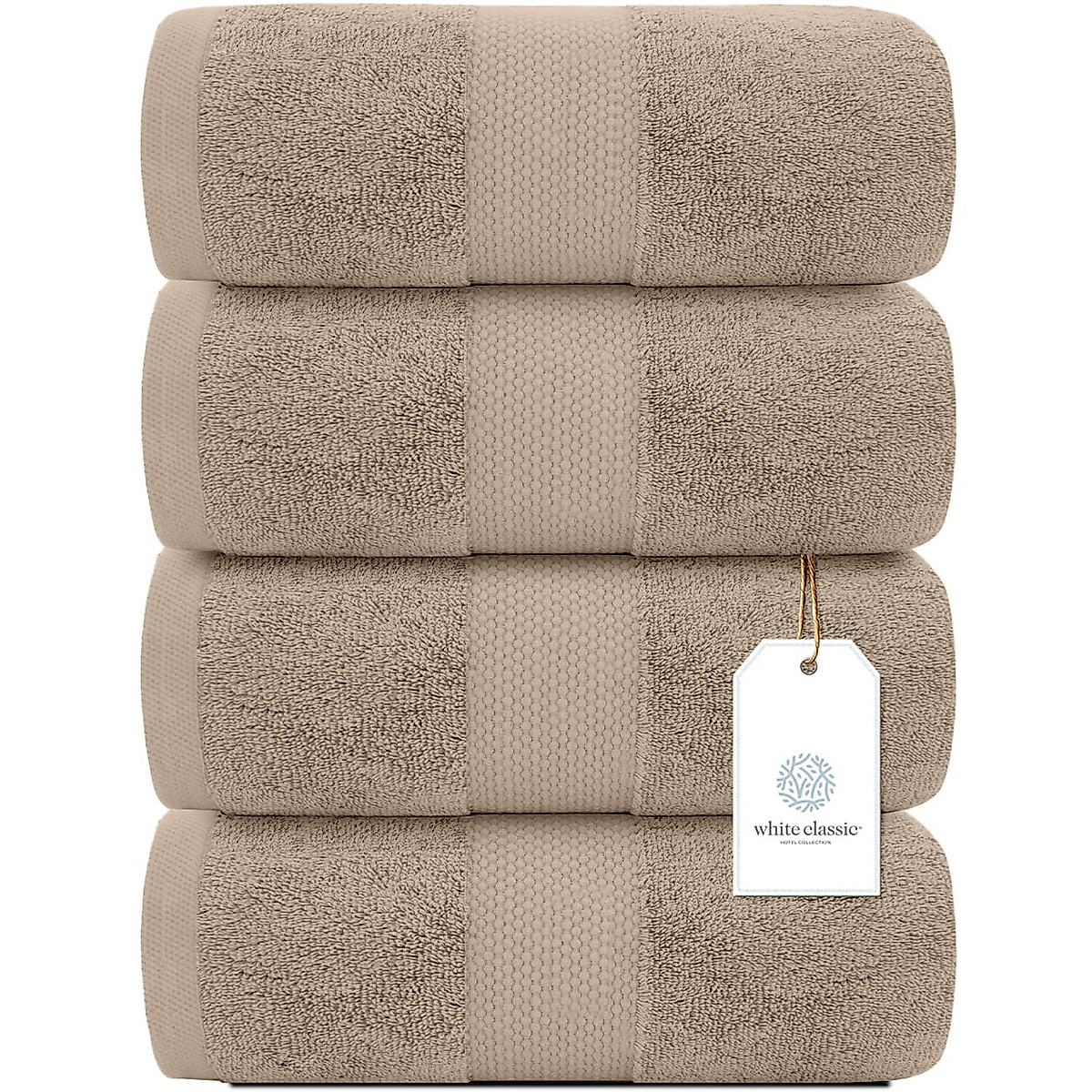White Classic Luxury Bath Towels Set of 4 Large - 700 GSM Cotton Ultra Soft Bath Towels 27x54 | Highly Absorbent and Quick Dry | Hotel Towels for Bathroom Luxury, Plush Shower Towels, Taupe